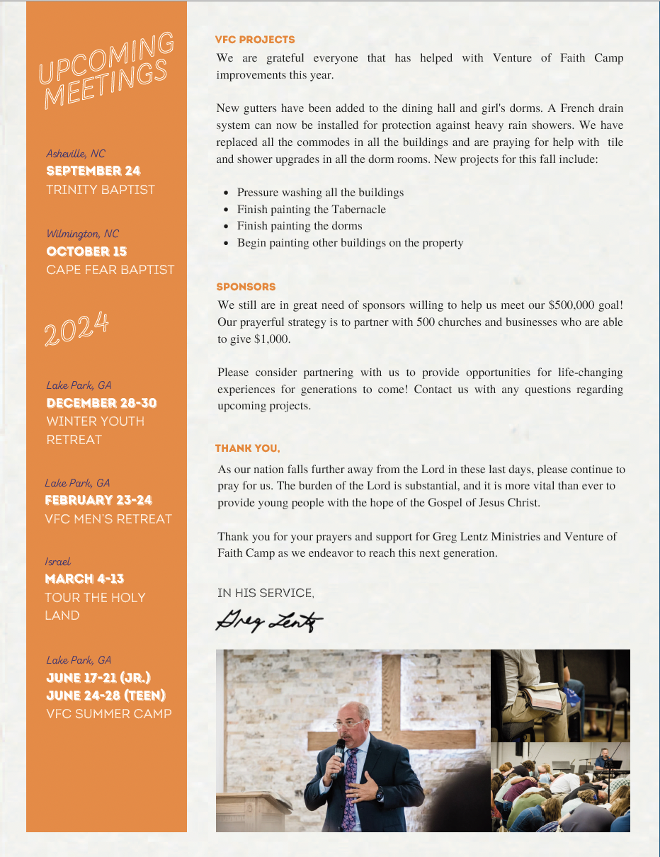 Ministry Updates – Greg Lentz Ministries